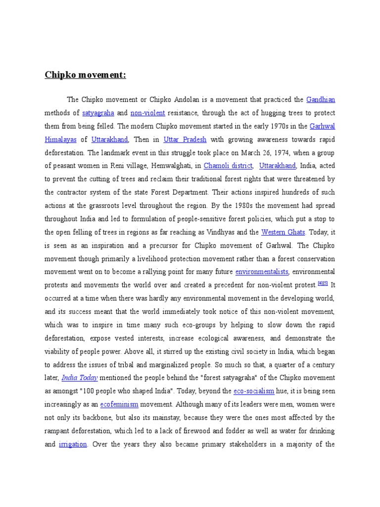 Overview of the Chipko Movement | PDF | Forests | Natural Resource ...