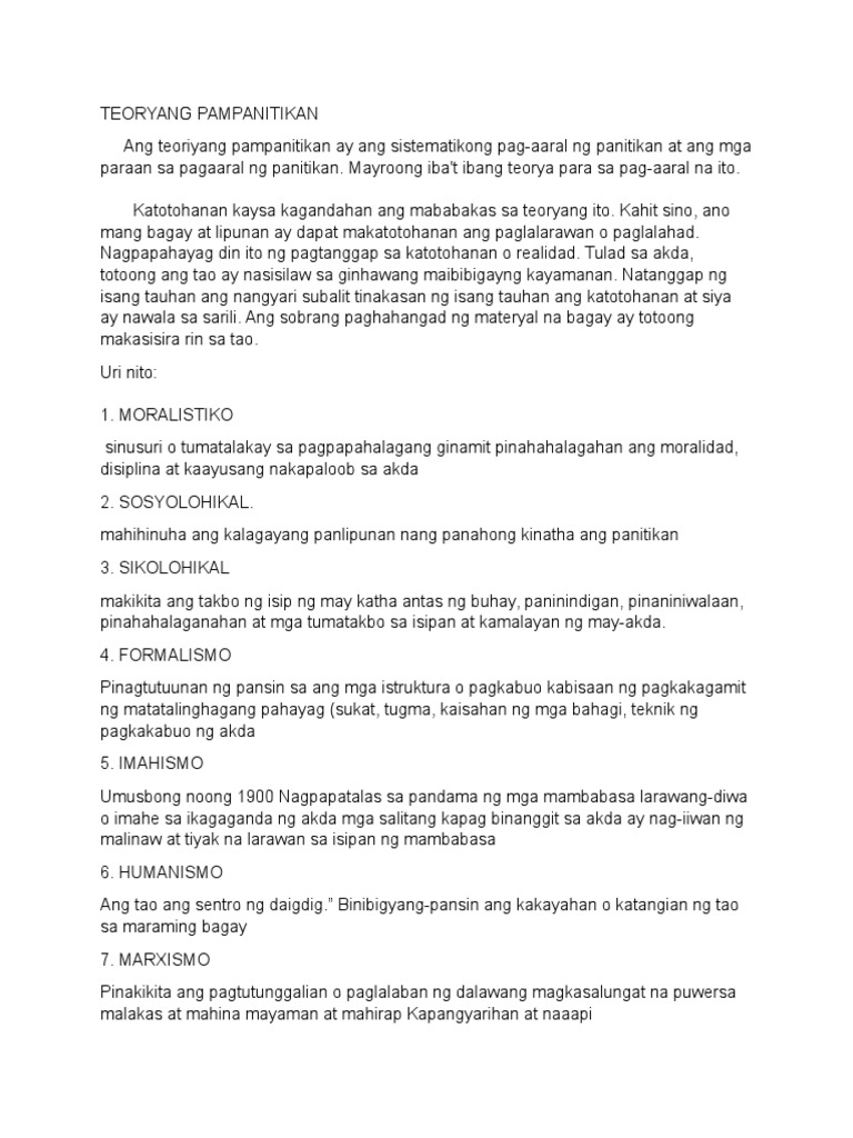 Teoryang Pampanitikan Handout 2 Teoryang Pampanitikan | PPT