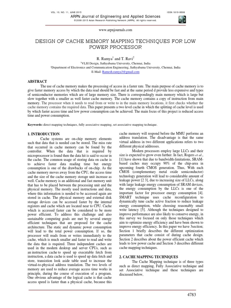 Design of Cache Memory Mapping Techniques For Low Power Processor | PDF | Cpu Cache | Central ...