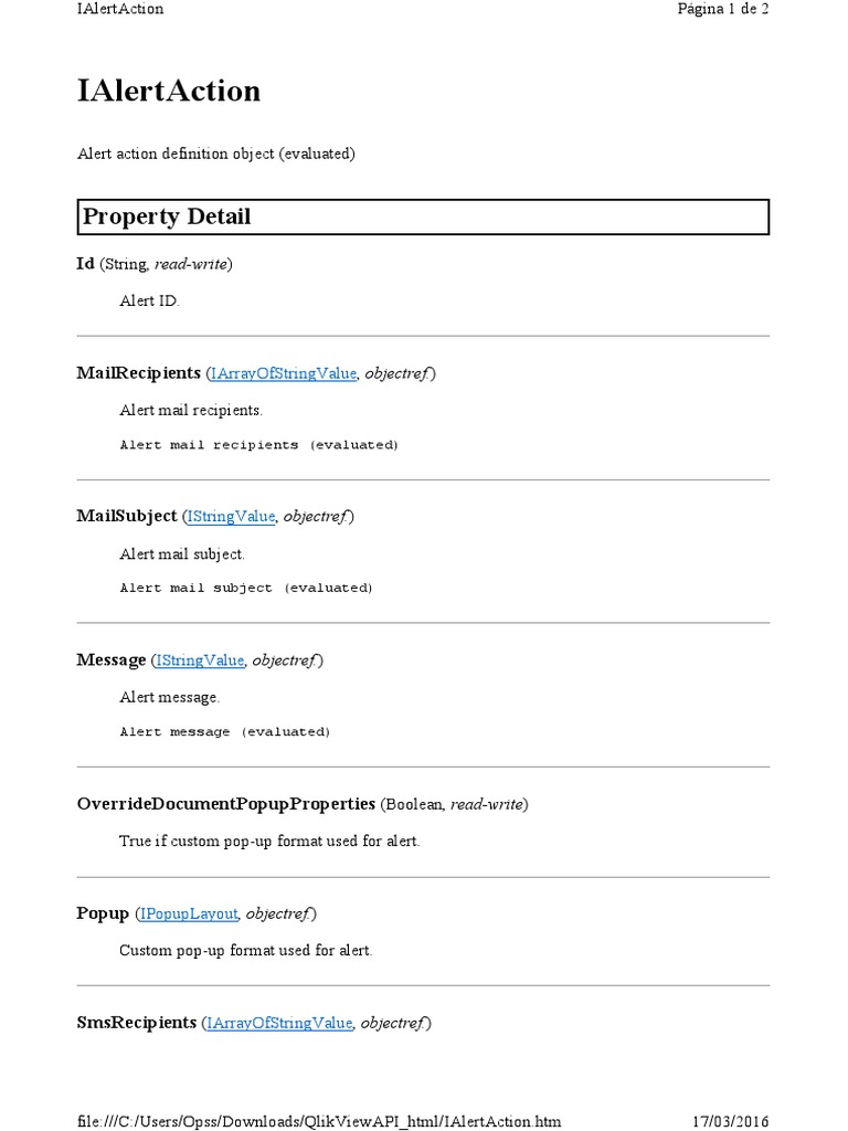 IAlertAction Object Properties Guide | PDF