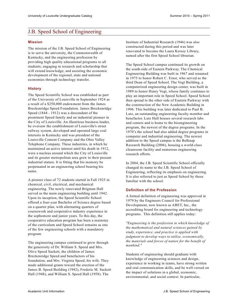 J.B. Speed School of Engineering: Mission | PDF | Engineering ...