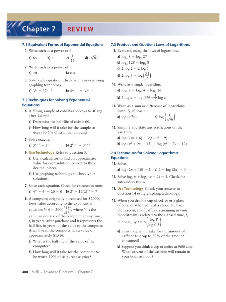 Section 7 Review | PDF | Logarithm | Exponential Function
