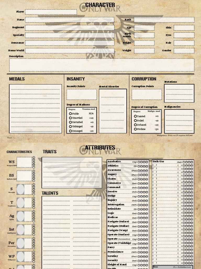 Form Fillable Only War Character Sheet - Printable Forms Free Online