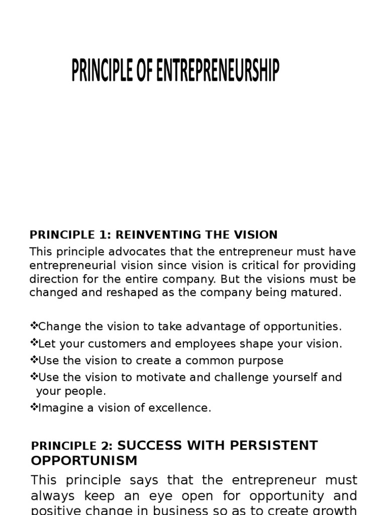 Key Principles of Entrepreneurship | PDF | Entrepreneurship | Leadership