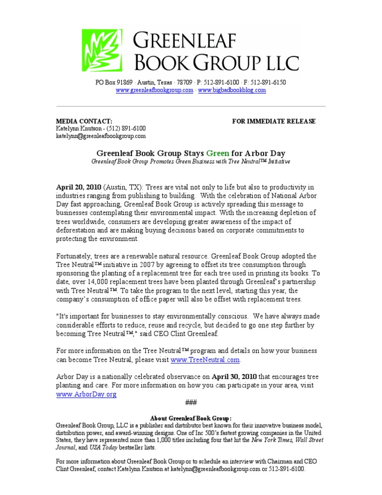 Greenleaf Book Group Stays For Arbor Day | PDF | Sustainable Business ...