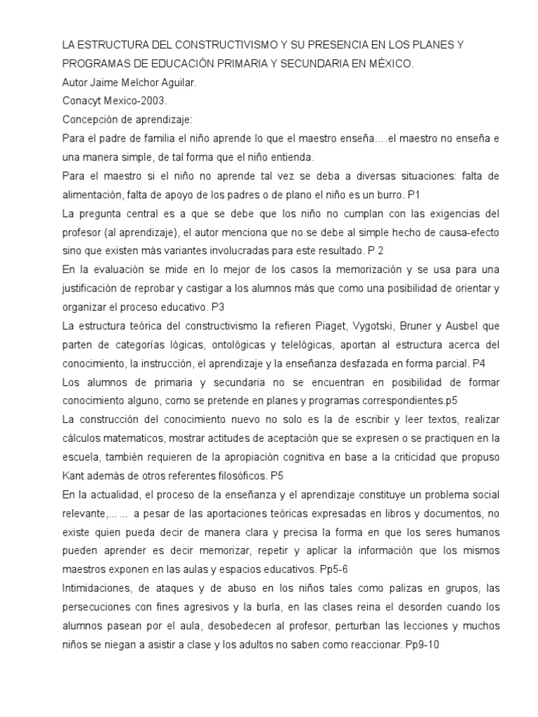 Citas Constructivismo y Su Presencia en Los Planes y Programas de Educación Primaria y ...