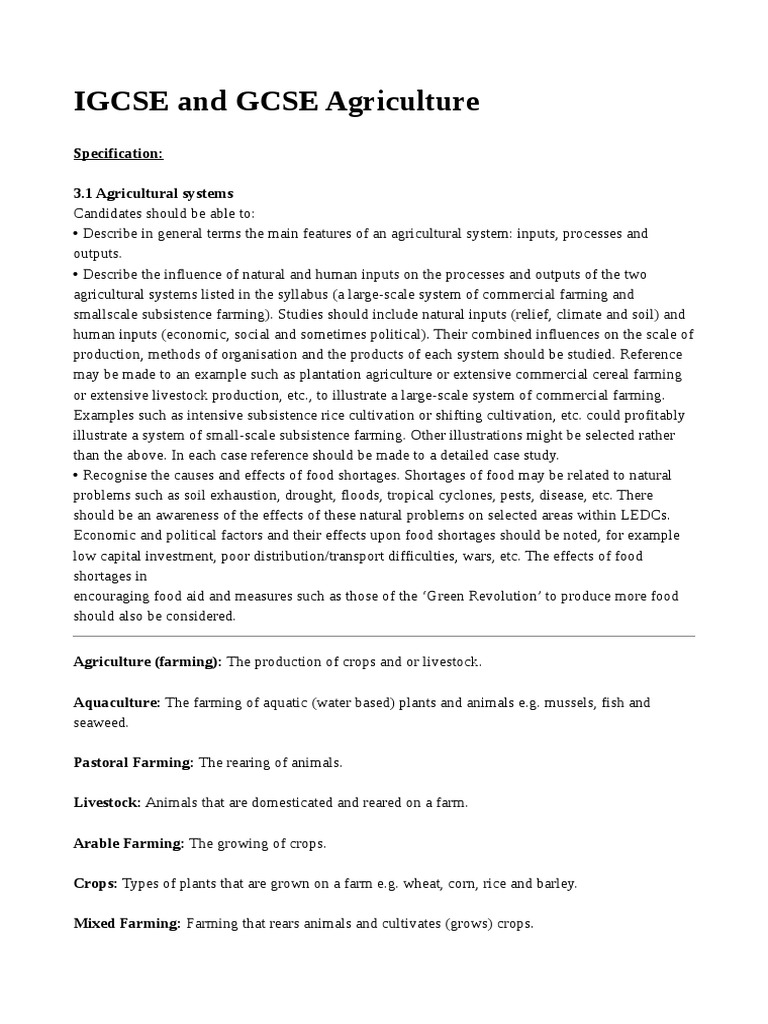 Igcse Agriculture | PDF | Intensive Farming | Famine