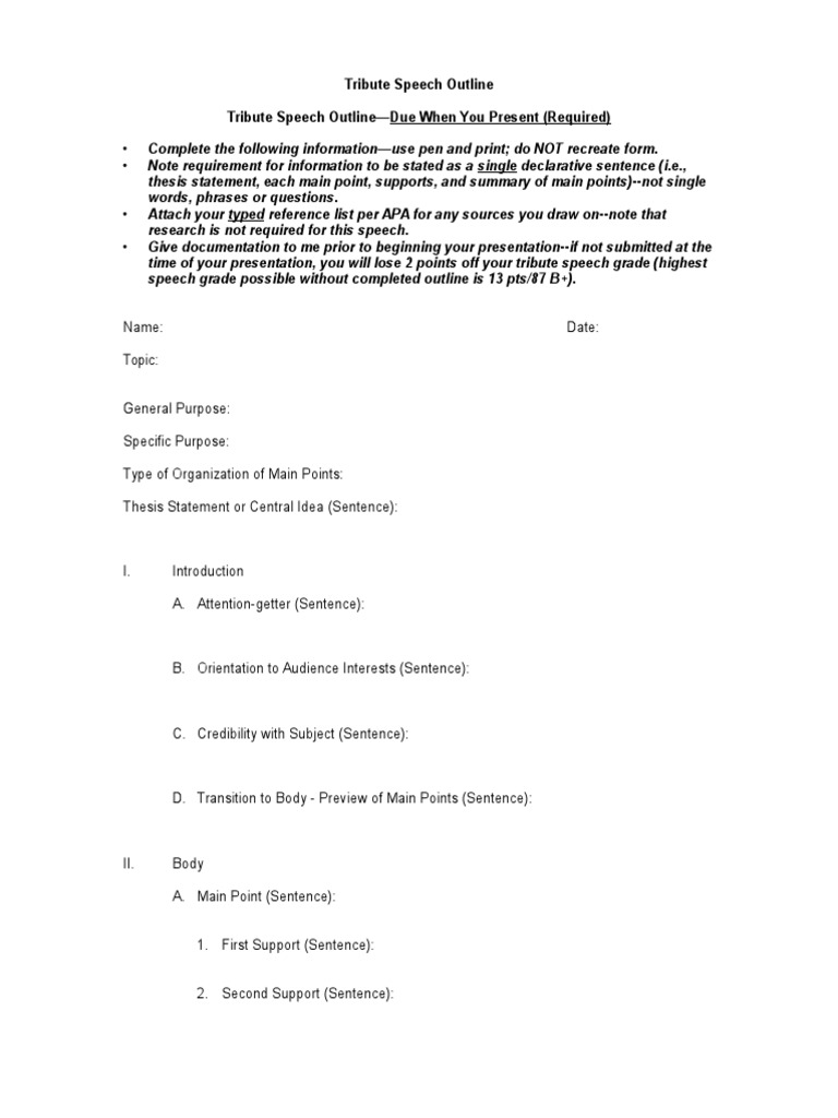 Tribute Speech Outline Template | PDF