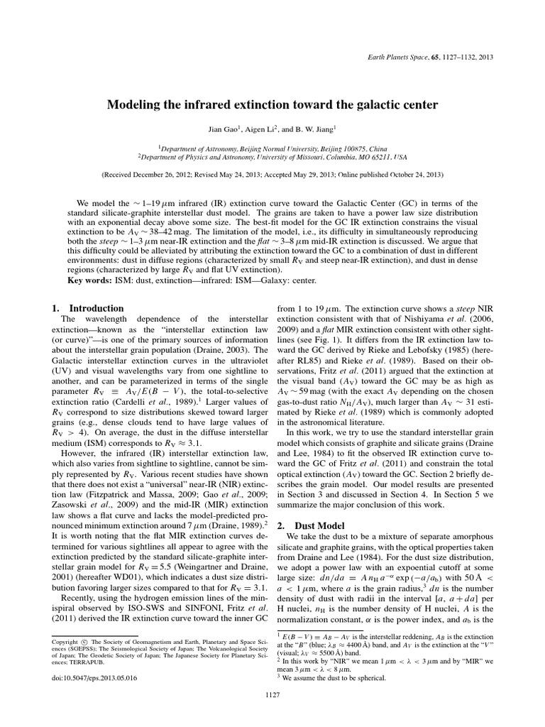 Modeling The Infrared Extinction Toward The Galactic Center | PDF ...
