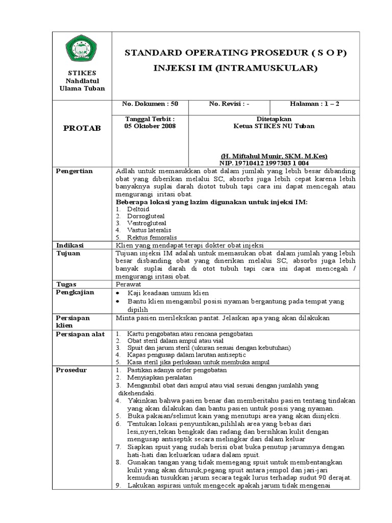 SOP Injeksi IM | PDF | Pengembangan Diri | Sains & Matematika