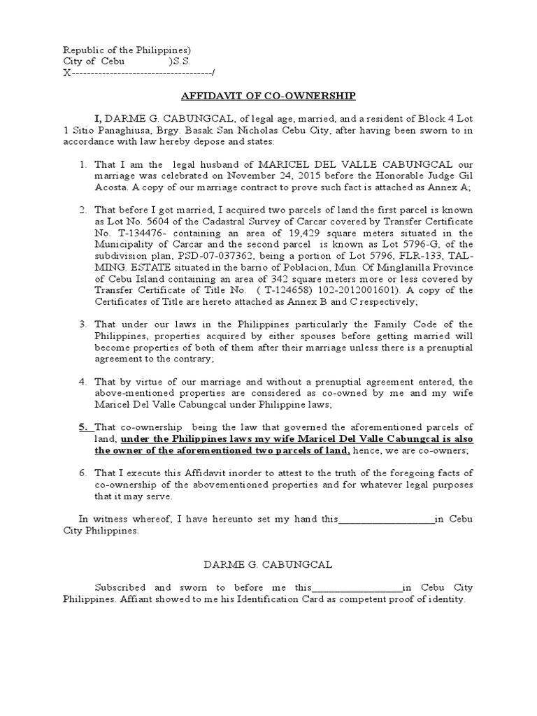Affidavit of Co-Ownership | PDF