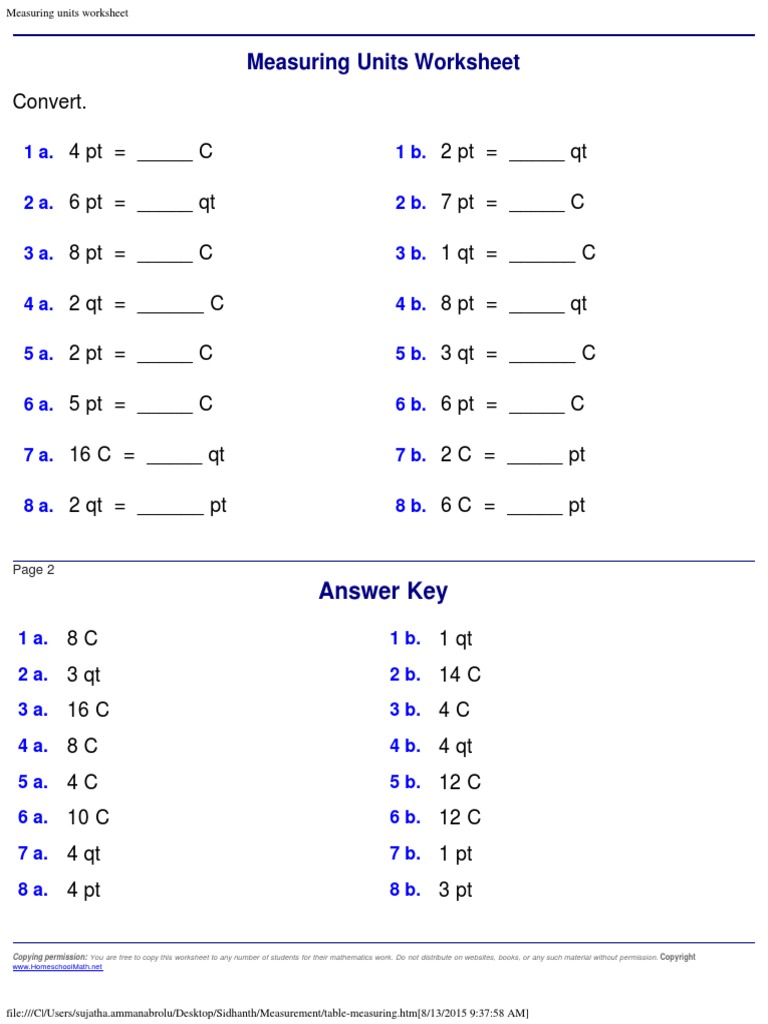 Measuring Units Worksheet Key Non Standard Linear Measurement
