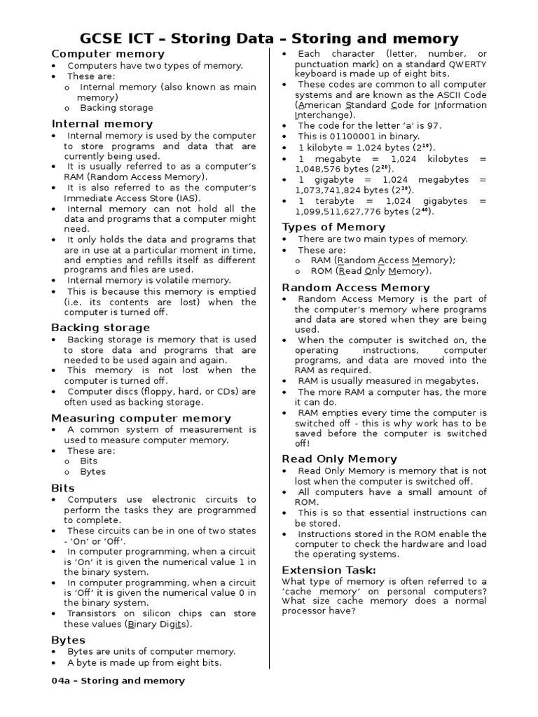 04a - Storing Data - Storing and Memory | PDF | Computer Data Storage ...