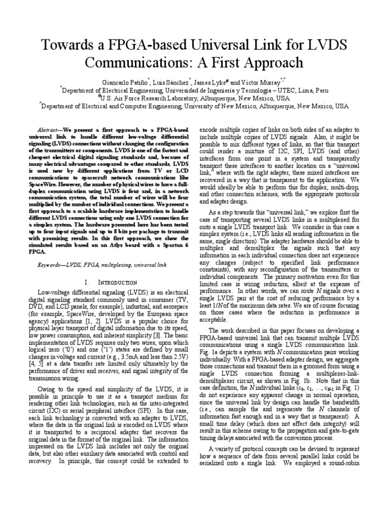 Towards A FPGA-based Universal Link For LVDS Communications: A First Approach | PDF ...