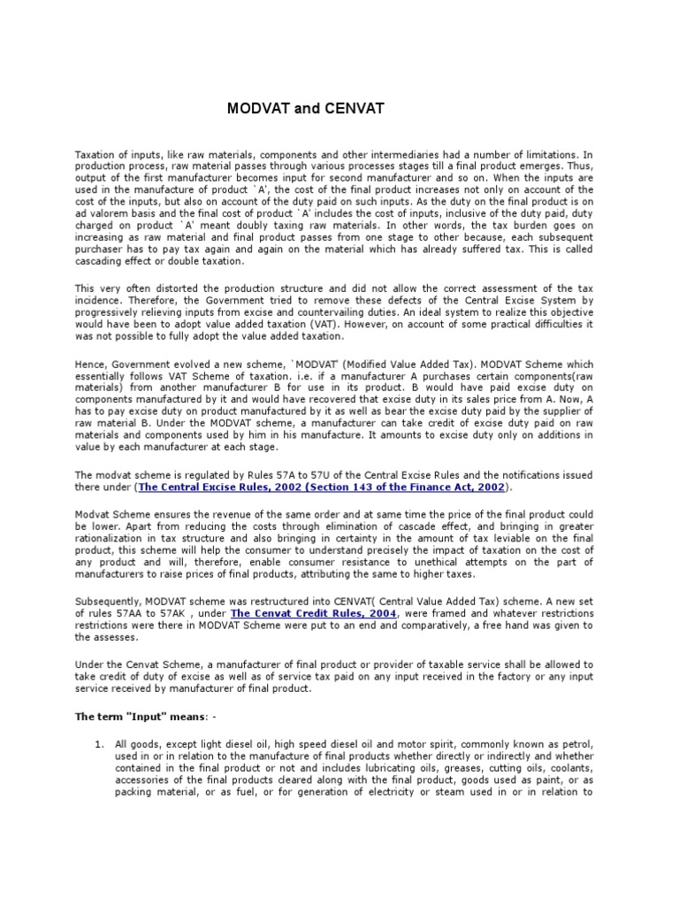 Modvat and Cenvat | PDF | Excise | Taxation