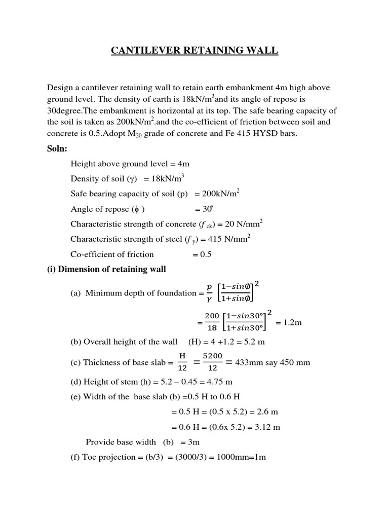 Cantilever Retaining Wall Example | PDF | Physics | Applied And Interdisciplinary Physics