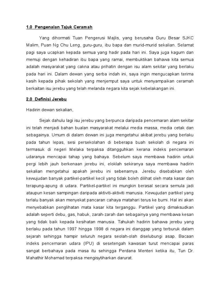 Teks Ceramah Jerebu & Artikel | PDF