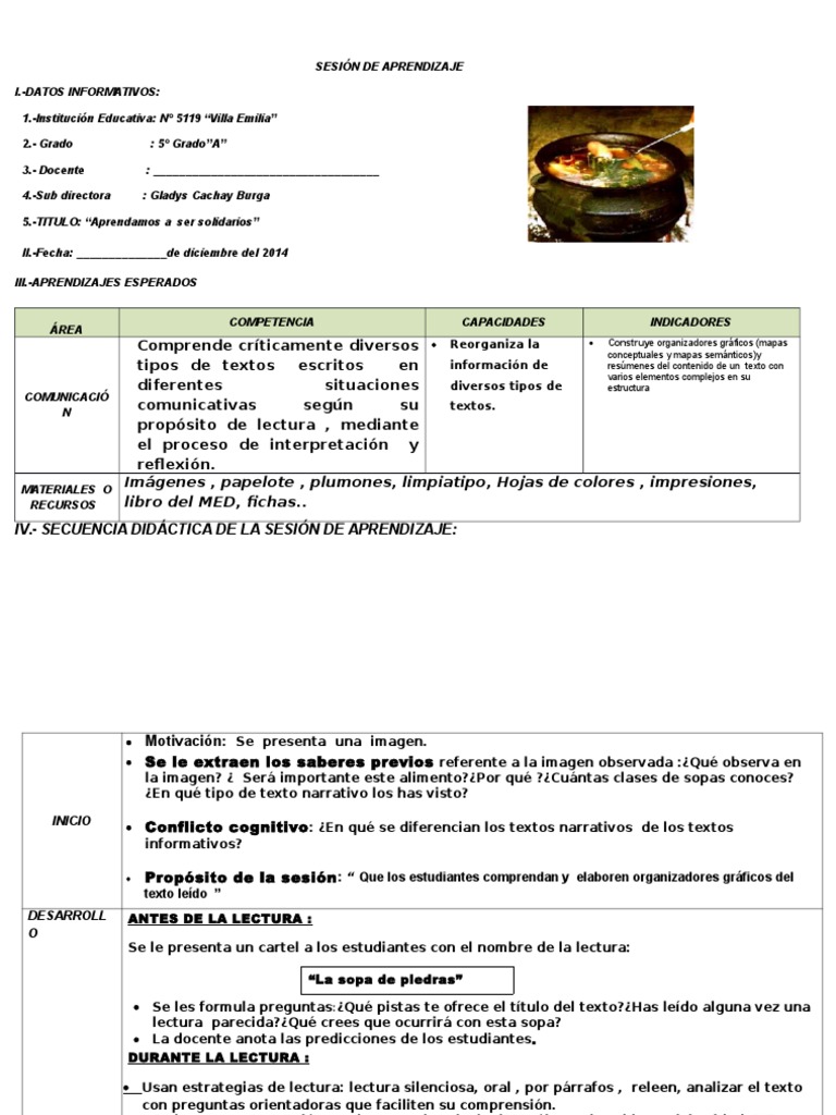 SESIÓN La Sopa de Piedras | PDF | Lectura (proceso) | Maestros