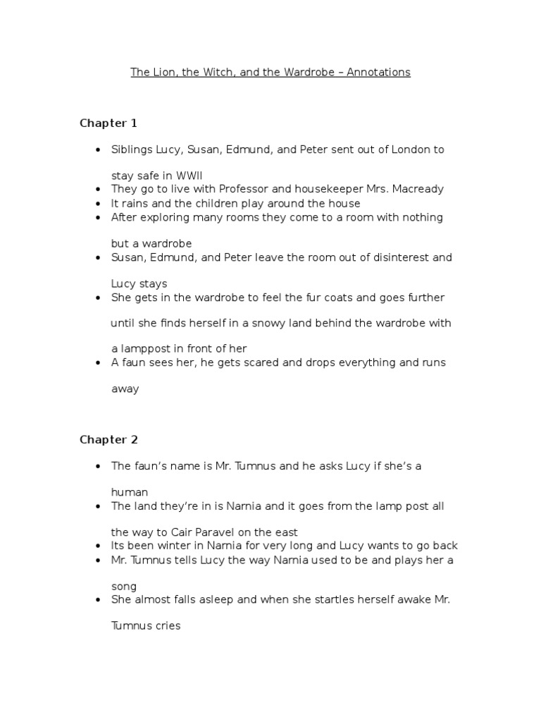 The Lion, The Witch, And the Wardrobe - Annotations | Aslan | The ...