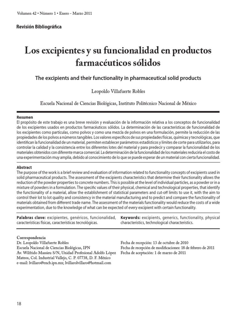 Los Excipientes y Su Funcionalidad en Los Productos | PDF ...