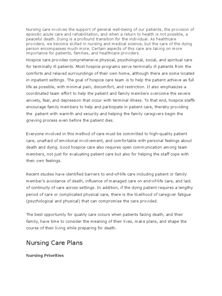 Nursing Care Plan For Pallia | PDF | Palliative Care | Caregiver
