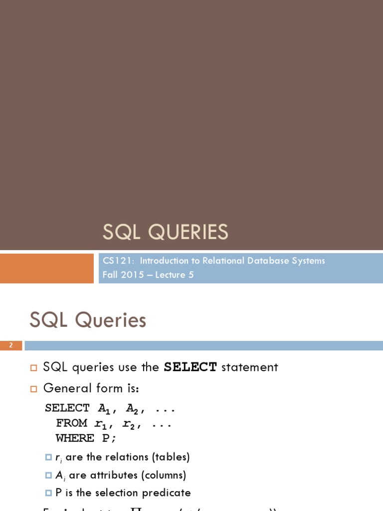 CS121 Lec 05 | PDF | Sql | Table (Database)
