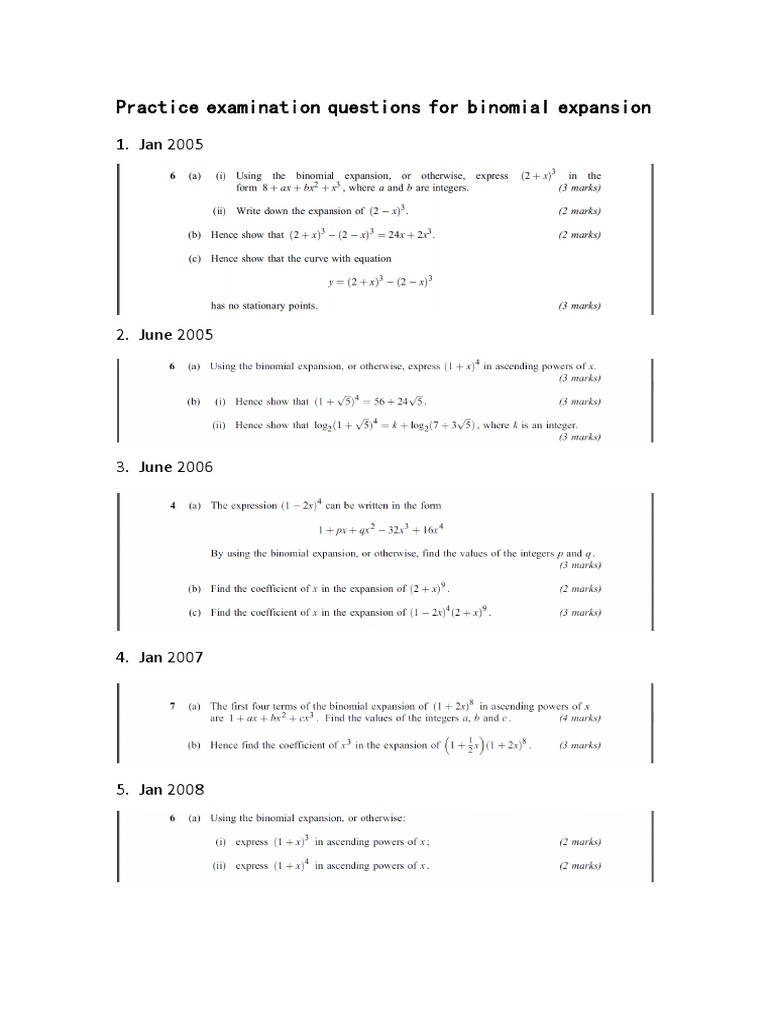 Practice Examination Questions For Binomial Expansion | PDF