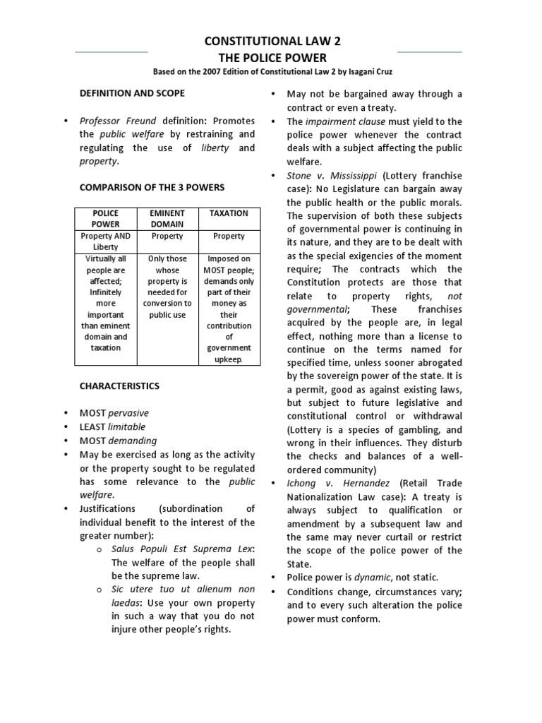 Police Power and Public Welfare | PDF | Eminent Domain | Police Power ...