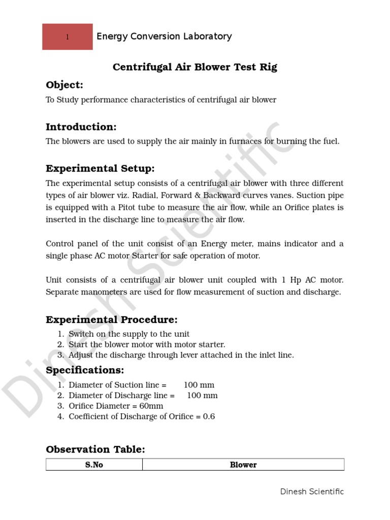 Centrifugal Air Blower Test Rig | PDF | Chemical Equipment | Liquids