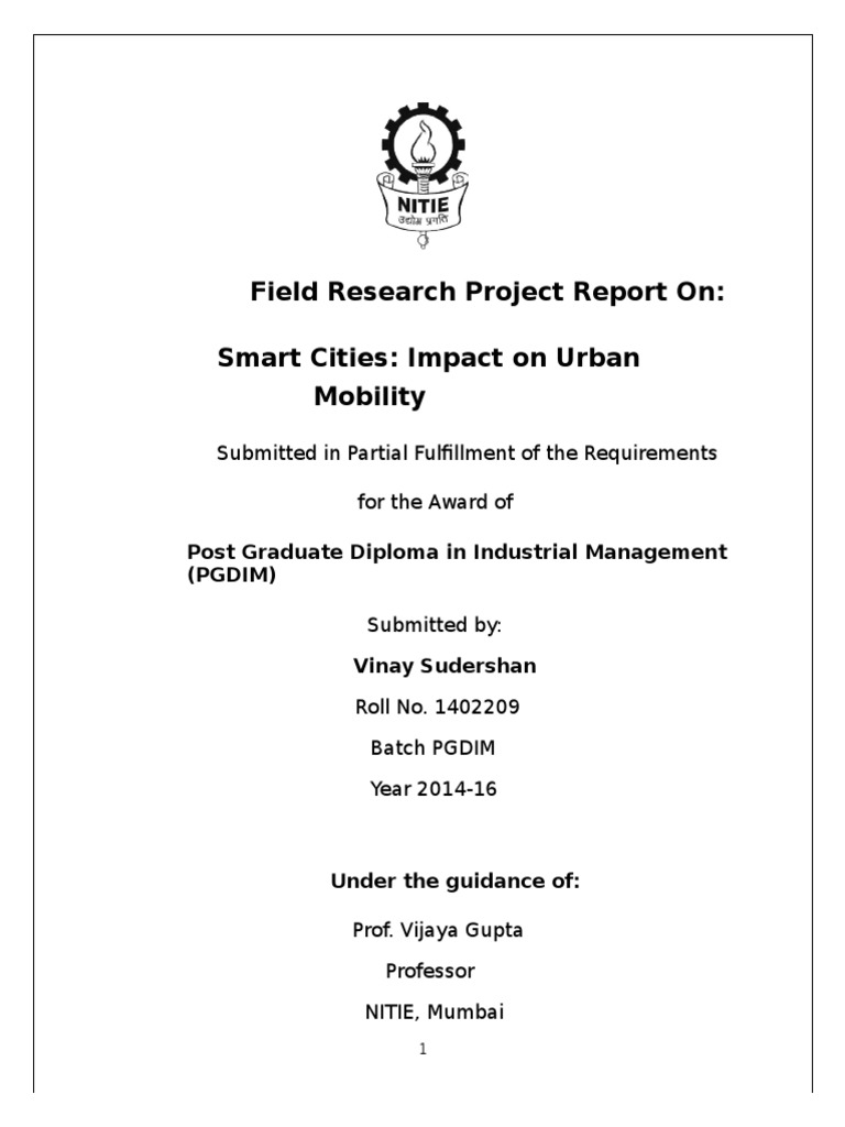 Field Research Project Report On: Smart Cities: Impact On Urban ...