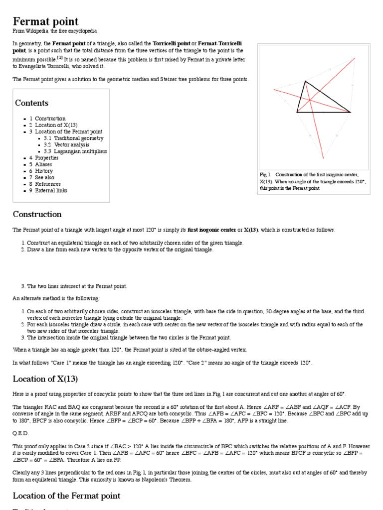 Fermat Point | PDF | Triangle | Elementary Geometry