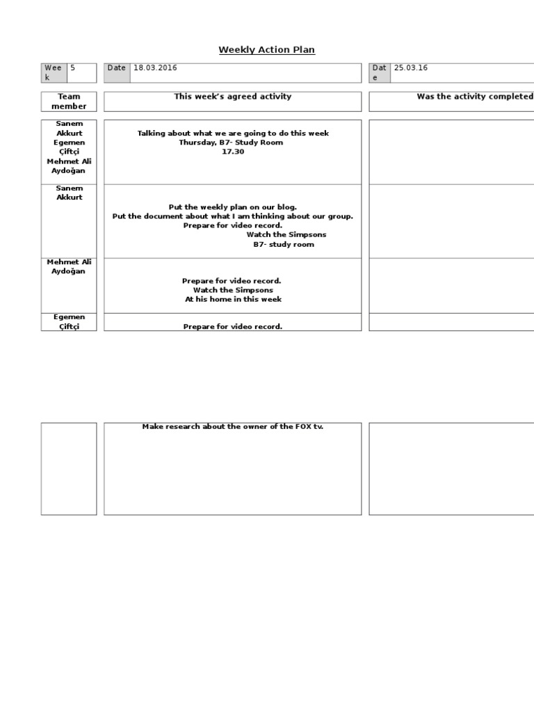 Weekly Action Plan | PDF