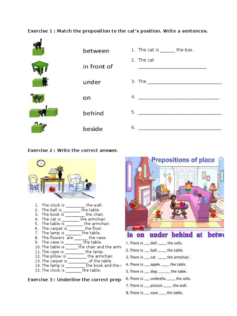 Prepositions of Location Exercises | PDF