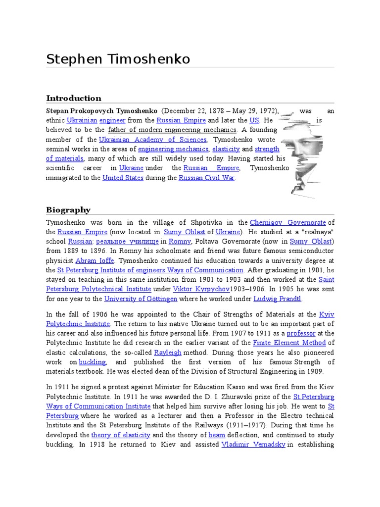 Stephen Timoshenko: Engineering Pioneer | PDF | History