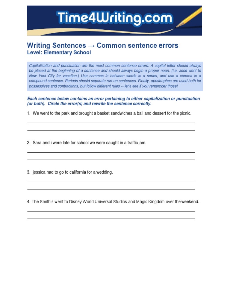WritingSentences CommonSentenceErrors ES | PDF | Language Arts & Discipline