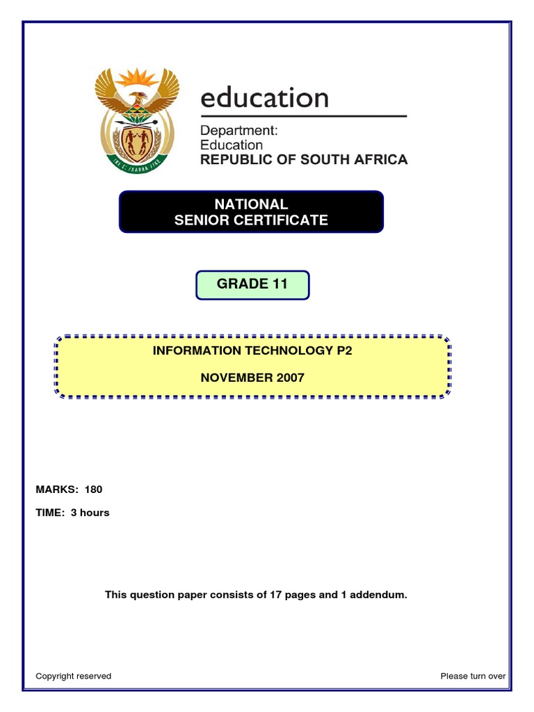 National Senior Certificate: Grade 11 | Download Free PDF | Computer ...