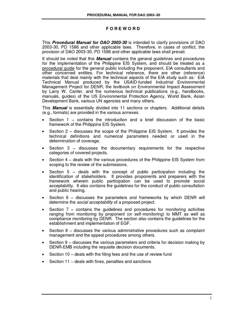 DAO 2003-30 Procedural Manual | Environmental Impact Assessment ...