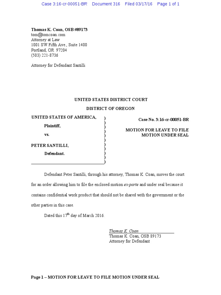 03-17-2016 ECF 316 USA v SANTILLI - Motion for Leave to File Motion ...
