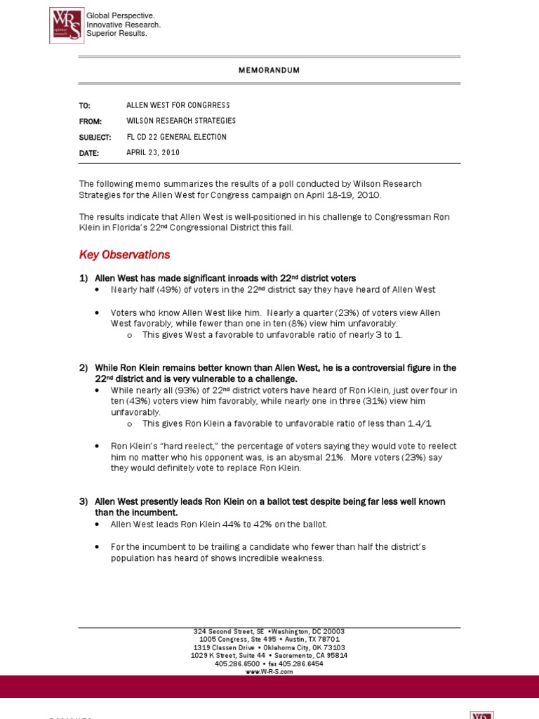 West Memo | PDF | Voting | United States Congress