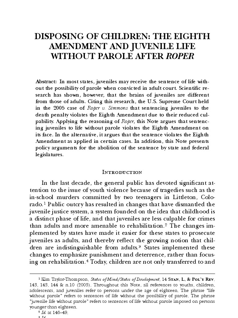 Disposing of Children - The Eighth Amendment and Juvenile Life Without ...