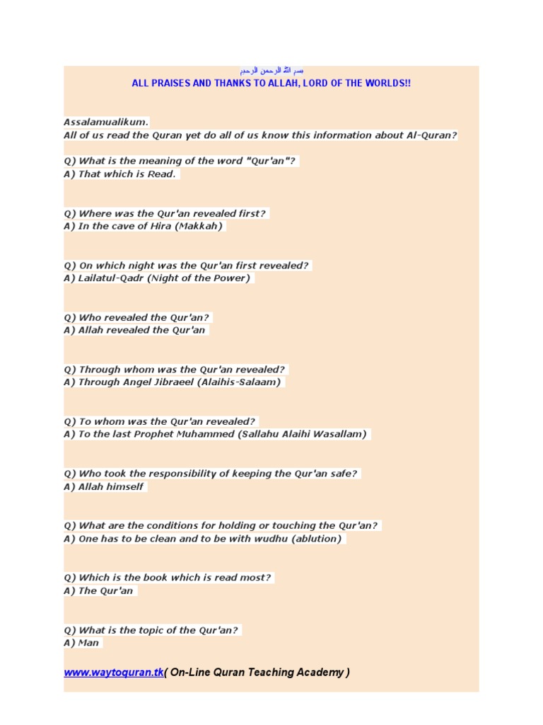 100 Questions About Quran | PDF | Quran | Islam