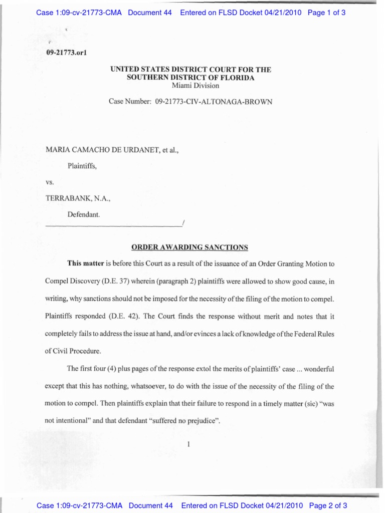 Judge Brown Sanctions Order | PDF | Prejudice (Legal Term) | Motion To ...