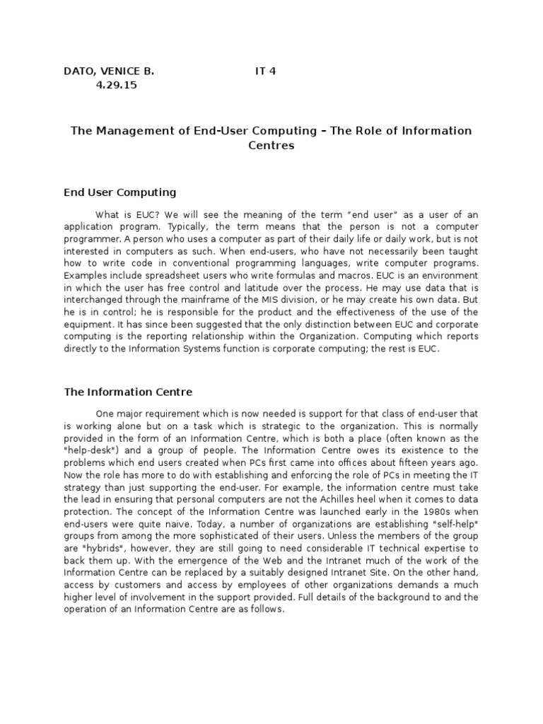 End User Computing Euc Personal Computers Programmer 