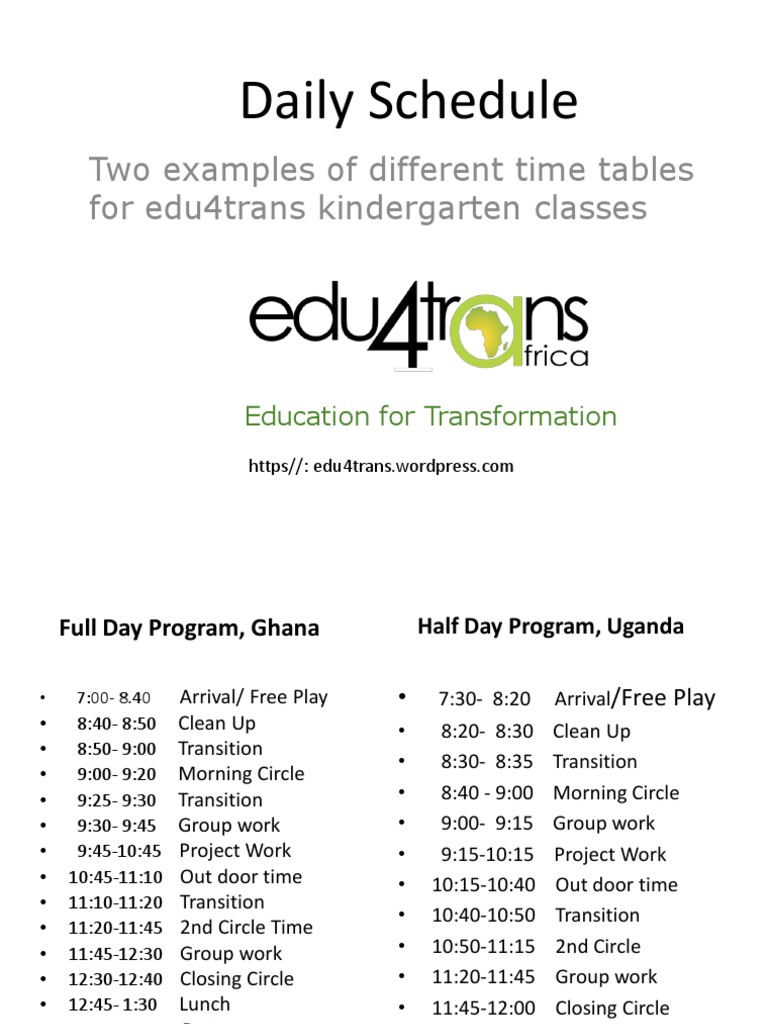 Kindergarten Daily Schedule Overview | PDF