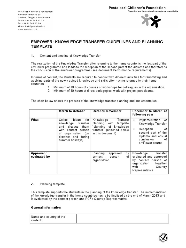 Guidelines and Planning Template For Knowledge Transfer | PDF