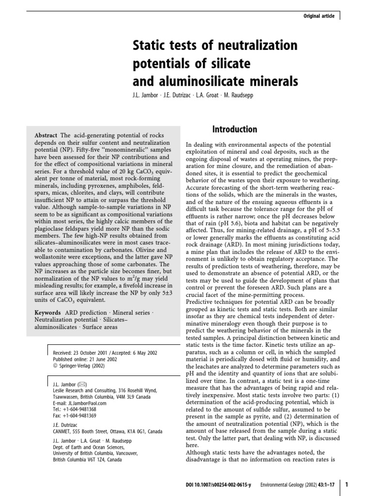 Neutralization Potentials of Minerals | PDF | Minerals | Crystalline Solids