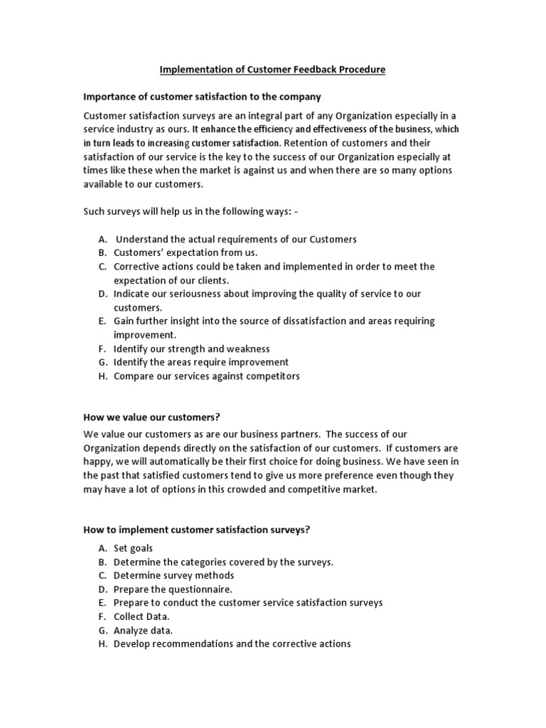Customer Feedback Procedure | PDF | Survey Methodology | Customer ...