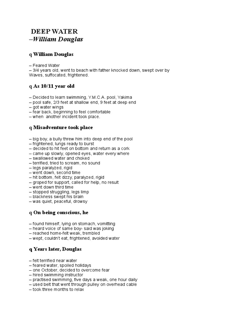 Deep Water Class 12th | PDF | Swimming