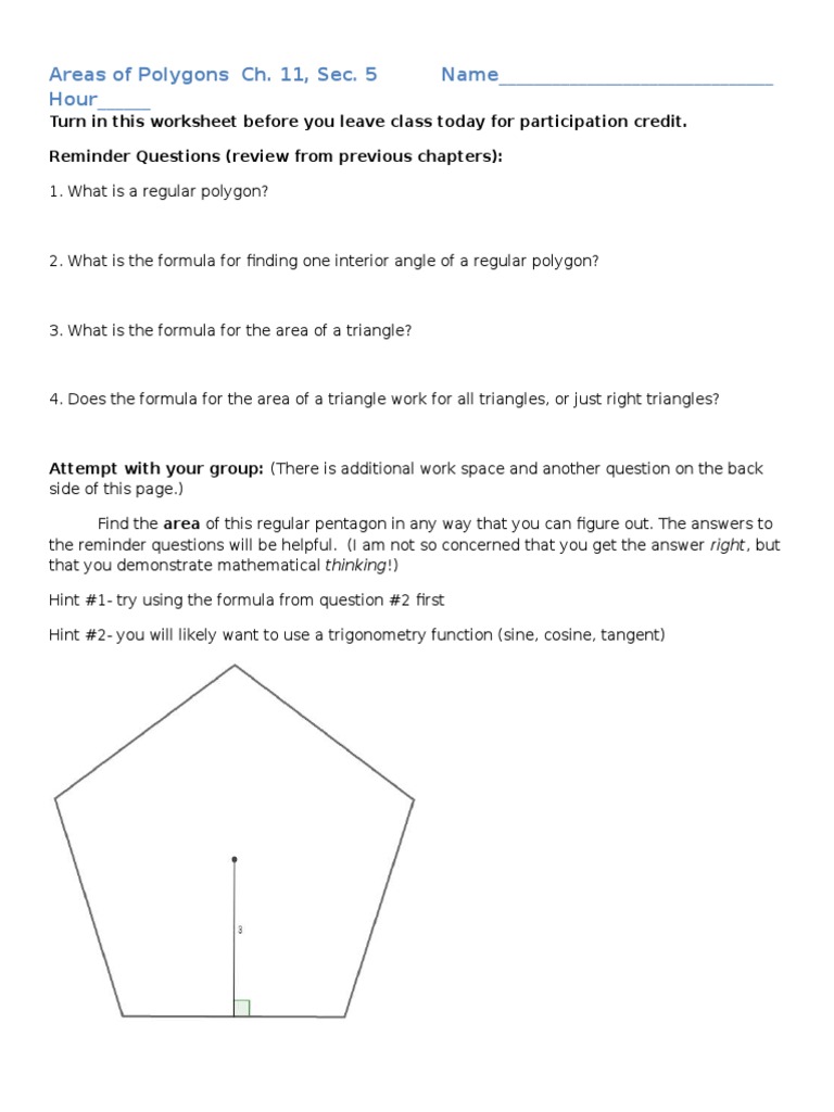 Area of Regular Polygons Worksheet | PDF | Self-Improvement