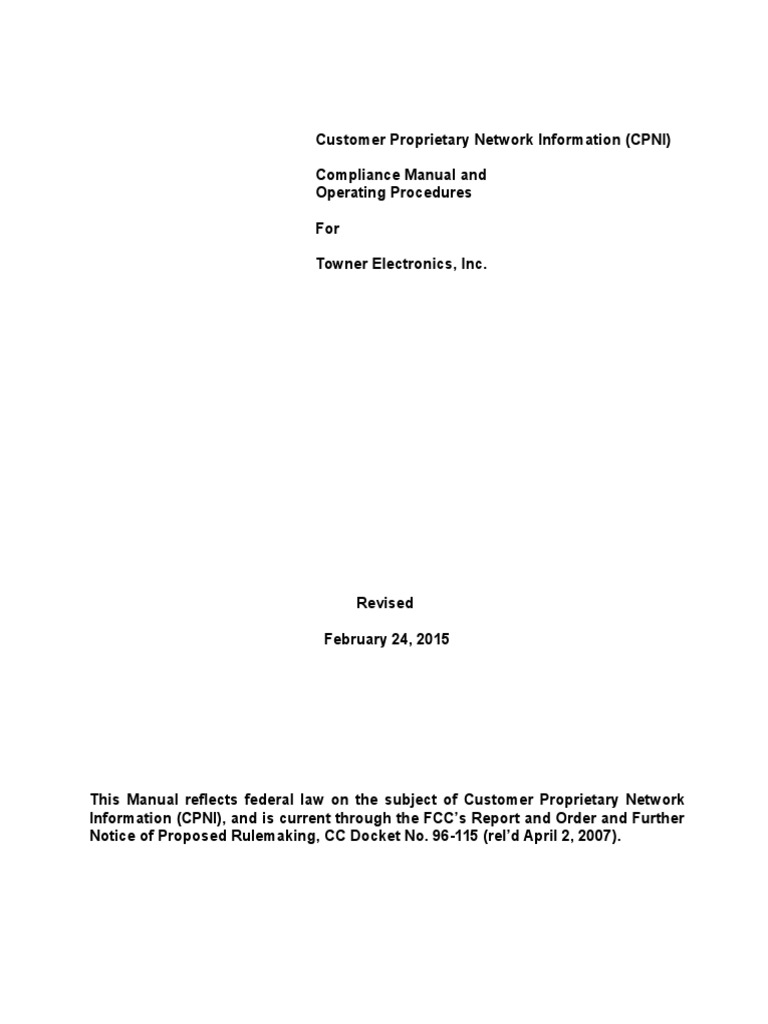 TCS CPNI - Compliance - Manual Sumitted | PDF | Federal Communications ...